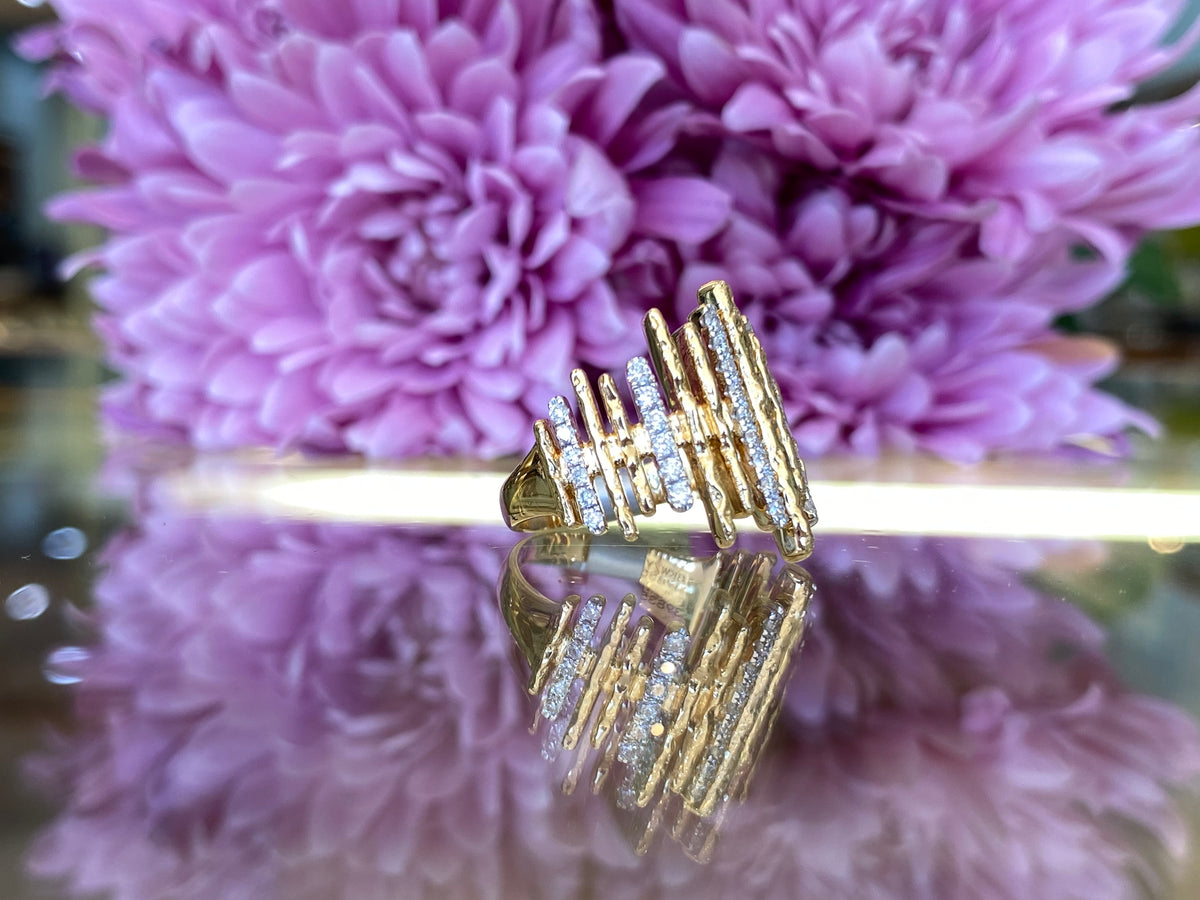 Retro Style Diamond Stick Ring in Yellow and White Gold – Broer-Freeman ...